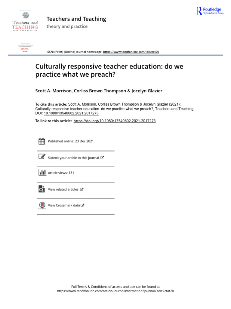 Culturally Responsive Teacher Education Insights | PDF | Teachers ...
