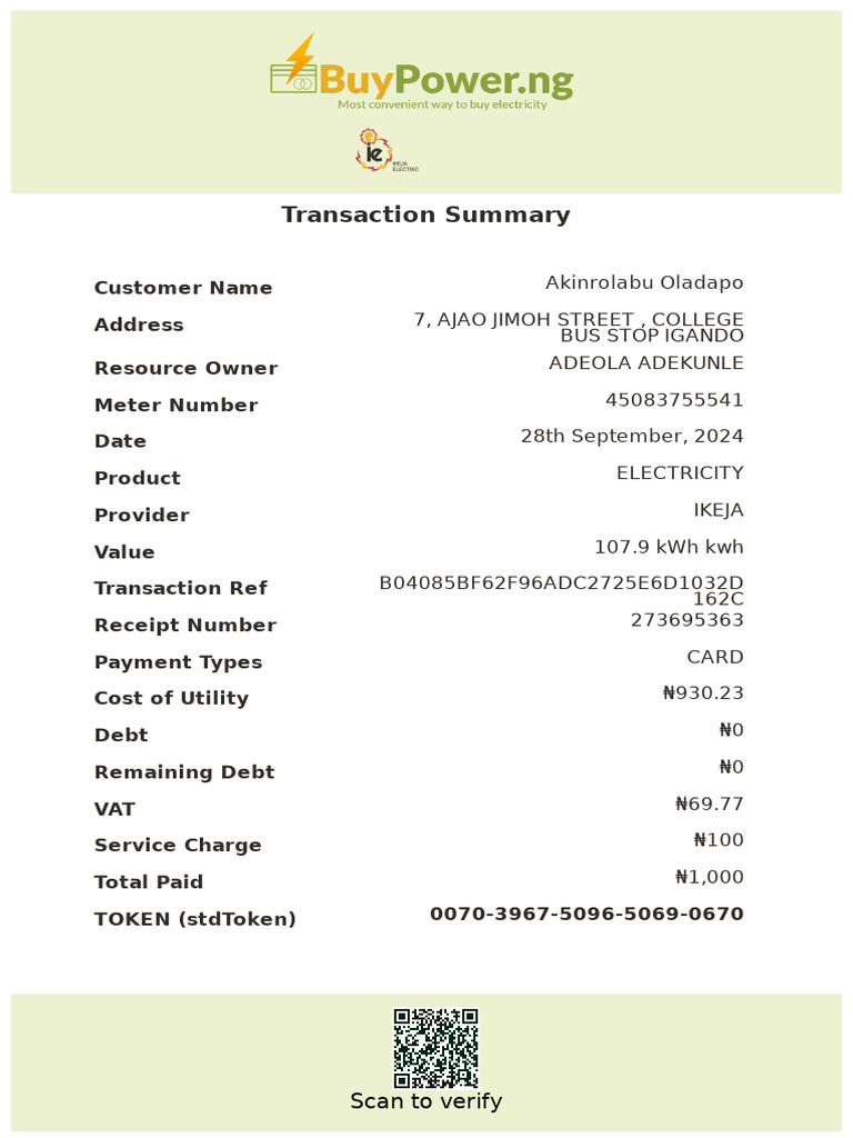 Buy Power Receipt | PDF