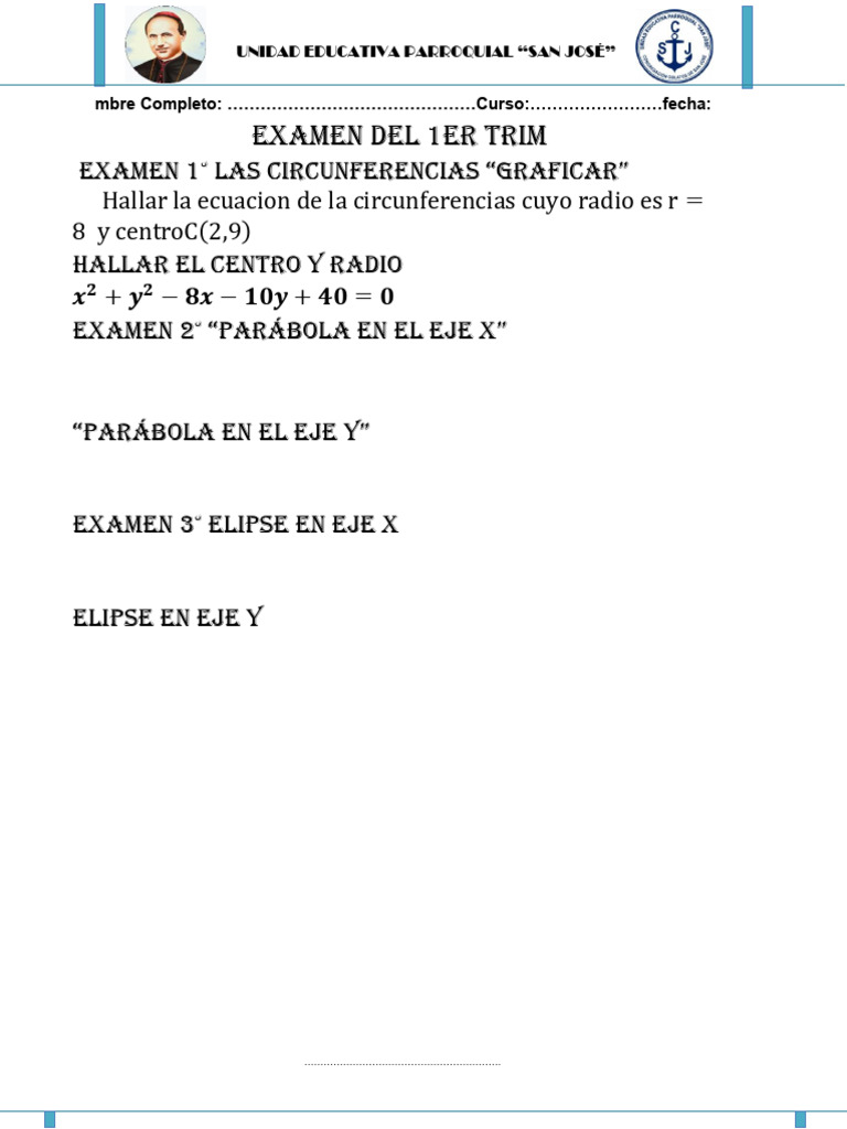 Examen Del 1er Trim. de 6to Sec. | PDF