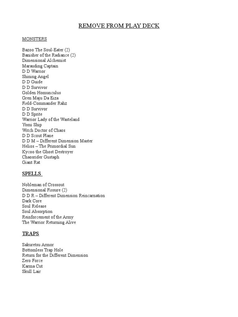 Remove From Play Deck | PDF