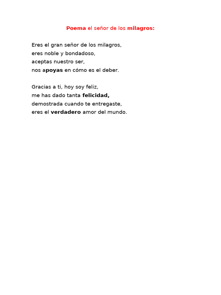 Poema al Señor de los Milagros | PDF