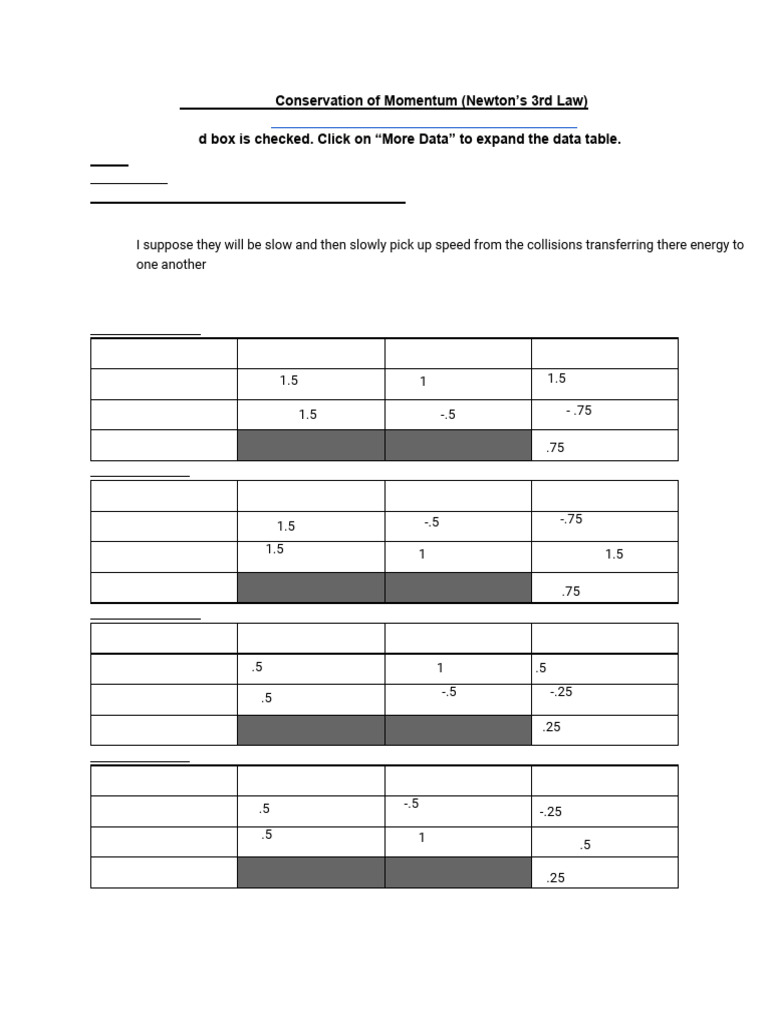 Collision Lab - Conservation of Momentum (Newton's 3rd Law) | PDF ...