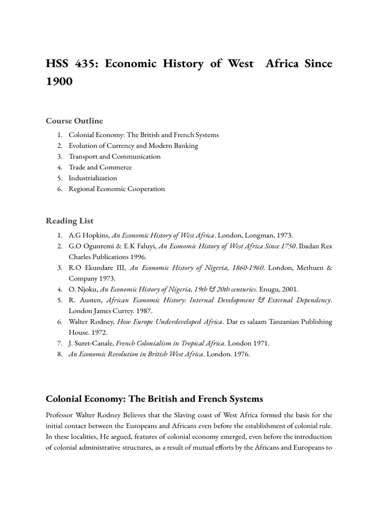 HSS 435 - Economic History of West Africa Since 1900 | PDF | Taxes ...