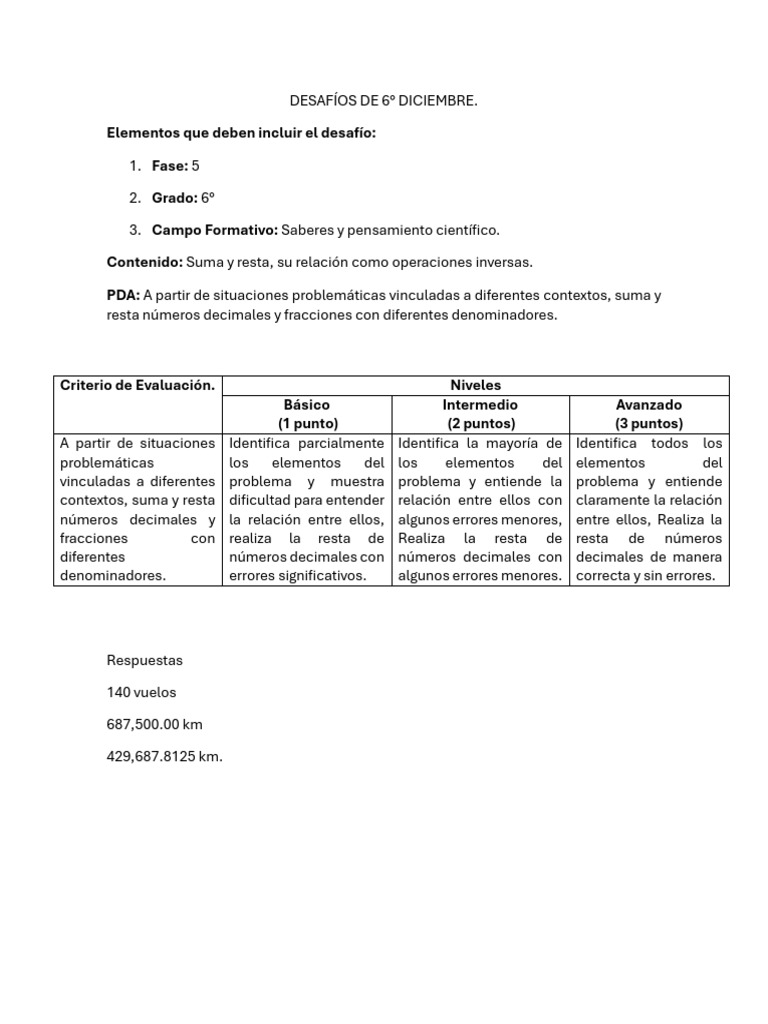 Desaf. Mate. 6° Dic. | PDF | Aviación