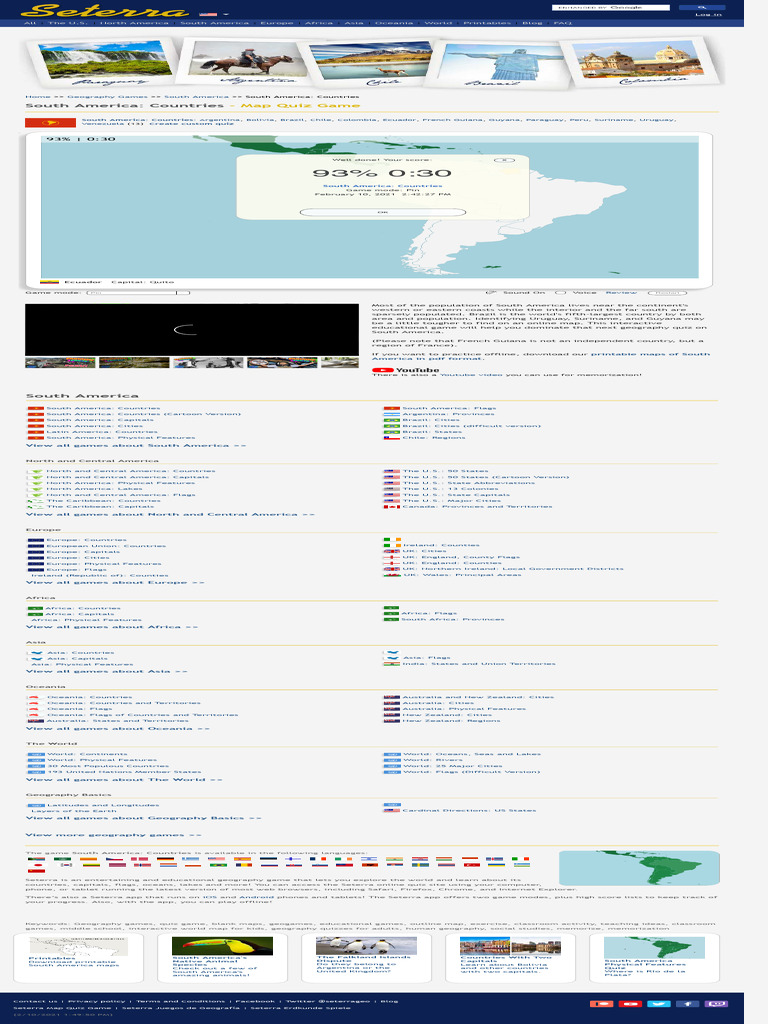 South America Countries Map Quiz Game | PDF | South America | Oceania