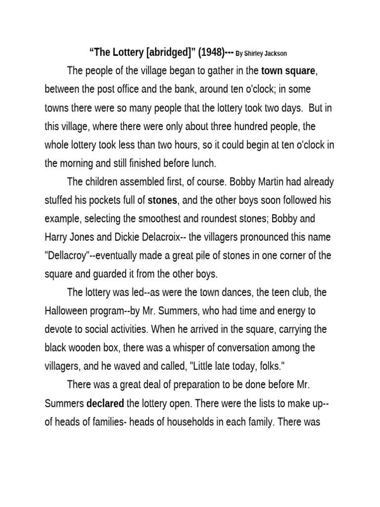 The Lottery (Simplified For ESL) | PDF