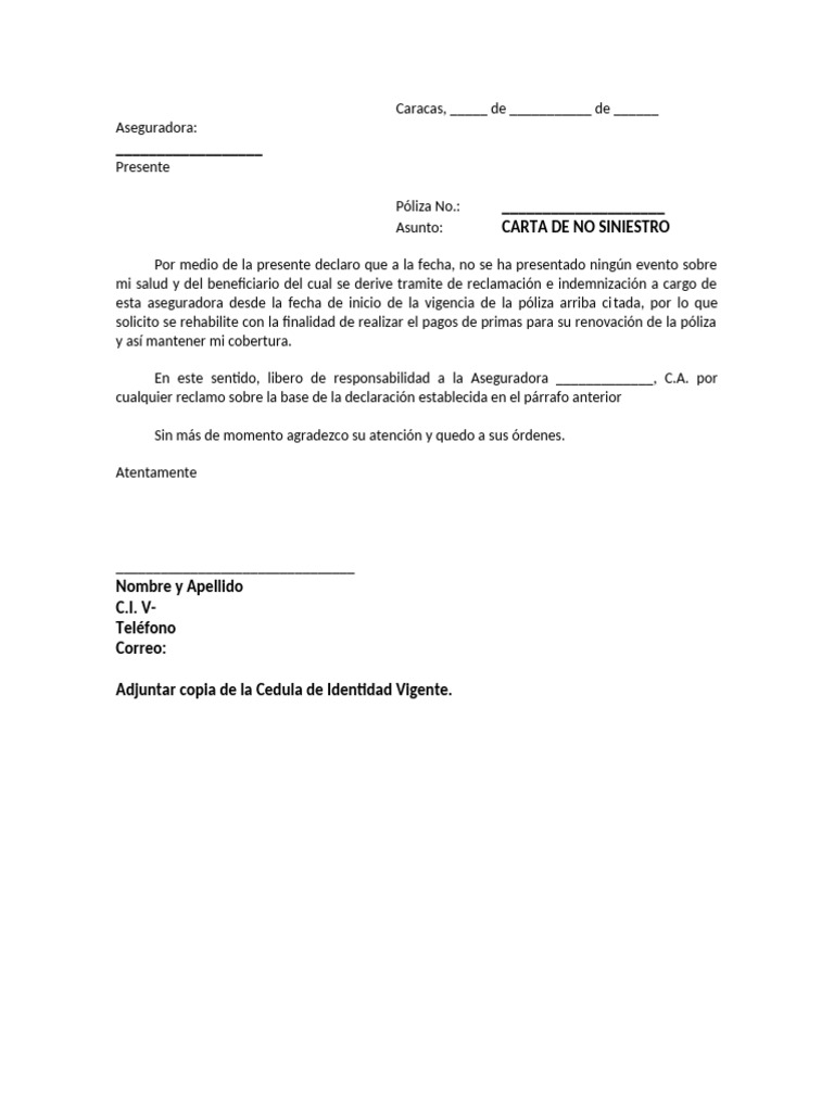 Carta No Siniestro | PDF