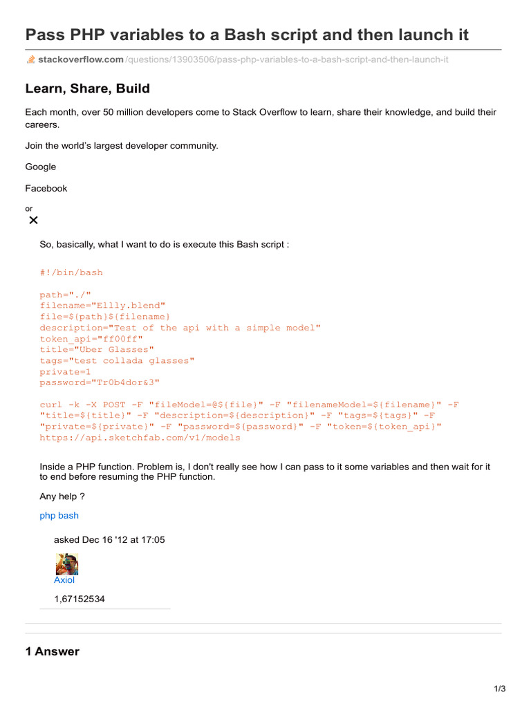 Pass PHP Variables To A Bash Script and Then Launch It | PDF | Php | Computer Programming