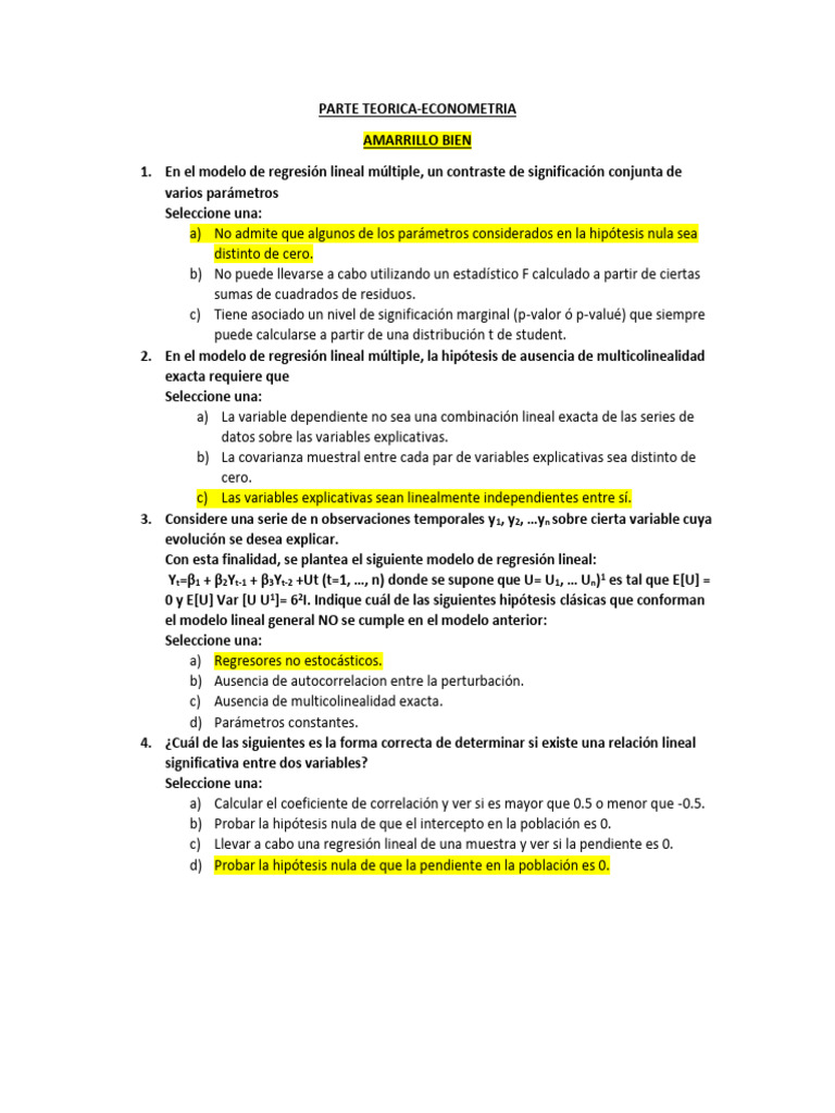 Parte Teorica Econometria | PDF | Mínimos cuadrados ordinarios | Econometría