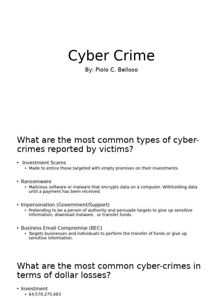 Common Cyber Crimes and Victim Losses | PDF