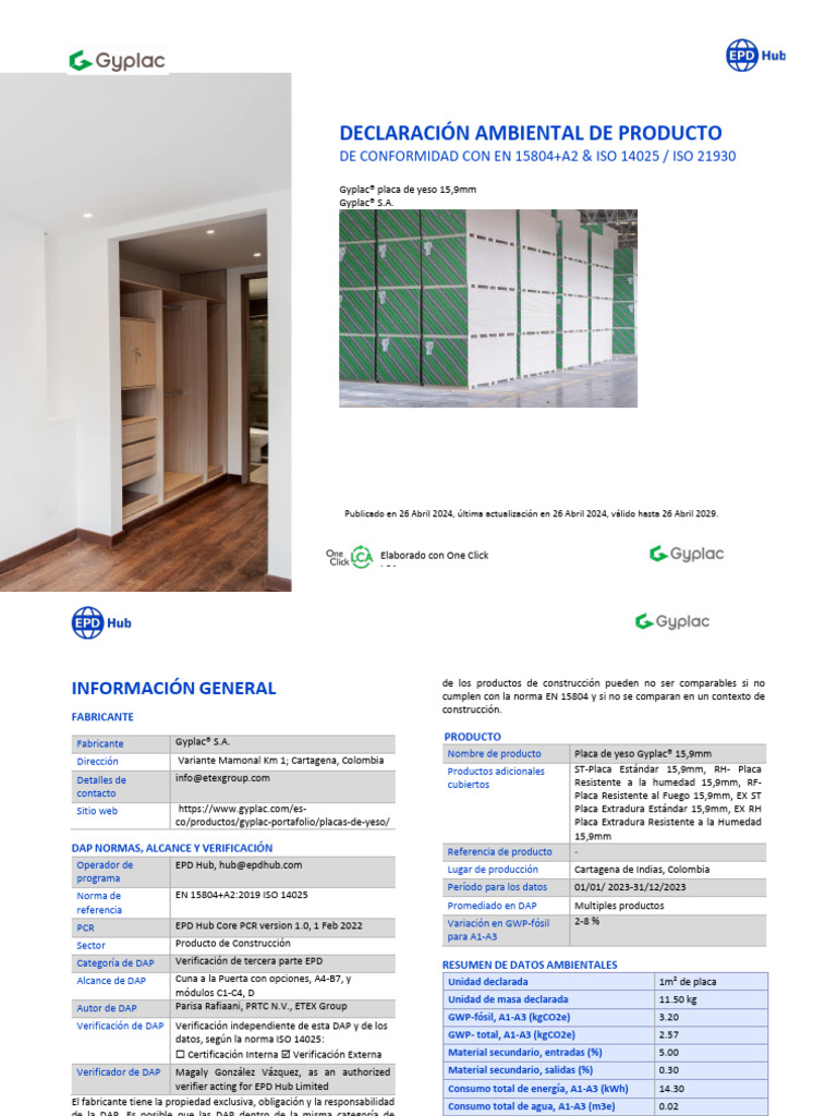 EPD Gyplac® Placa de Yeso 15,9mm | PDF | Residuos | Evaluación del ...