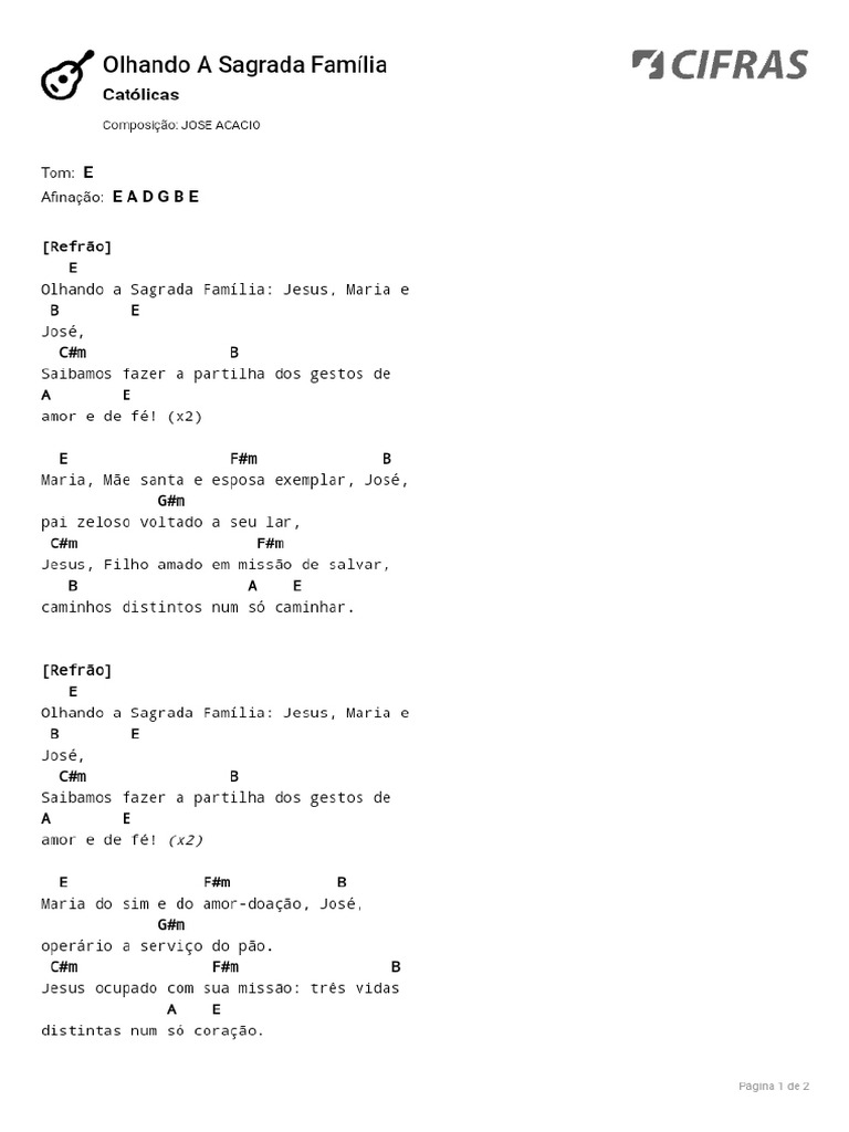 CIFRAS Cifra Catolicas Olhando A Sagrada Familia | PDF