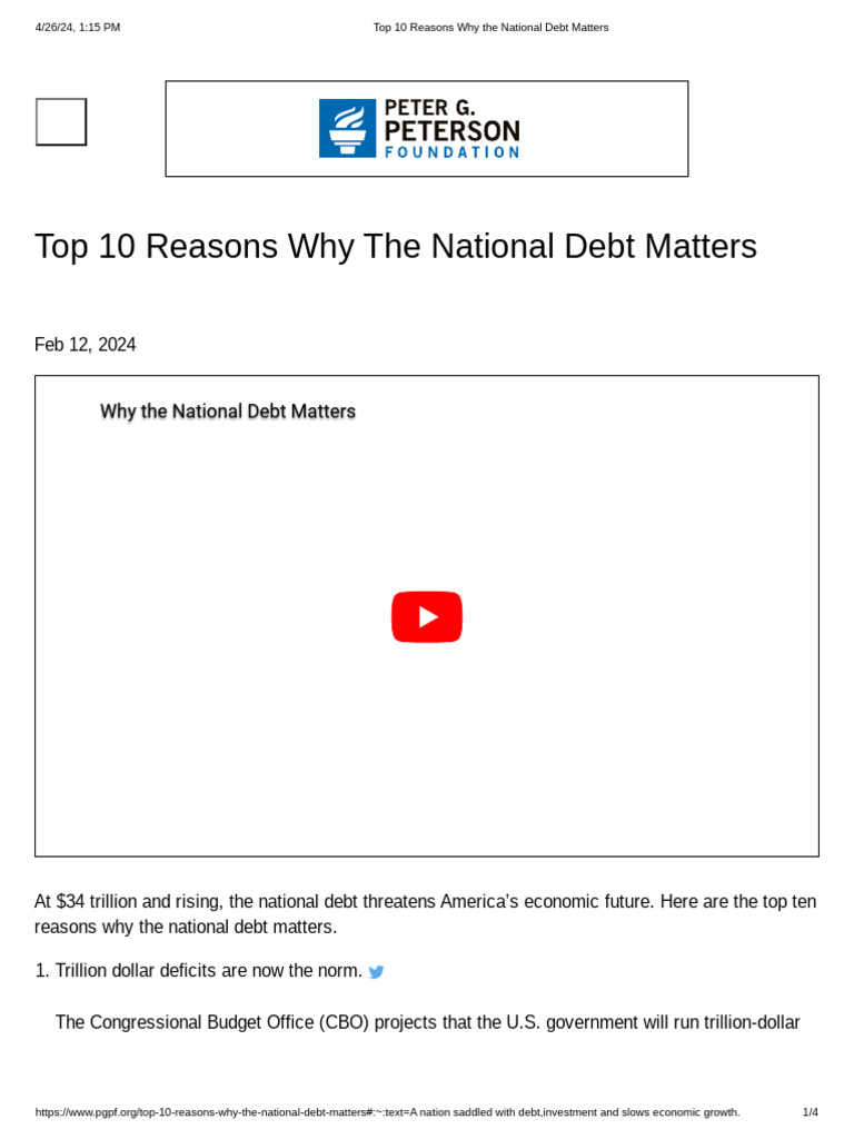 Top 10 Reasons Why The National Debt Matters | PDF | National Debt Of ...