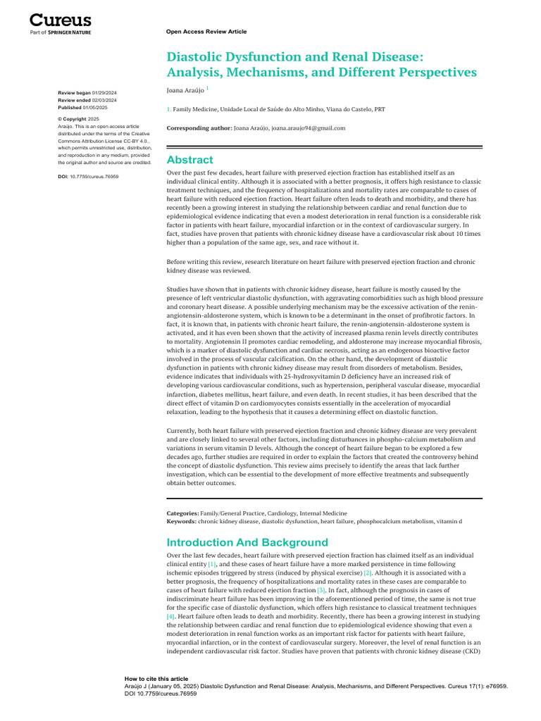 Diastolic Dysfunction and Renal Disease Analysis, Mechanisms, and | PDF ...