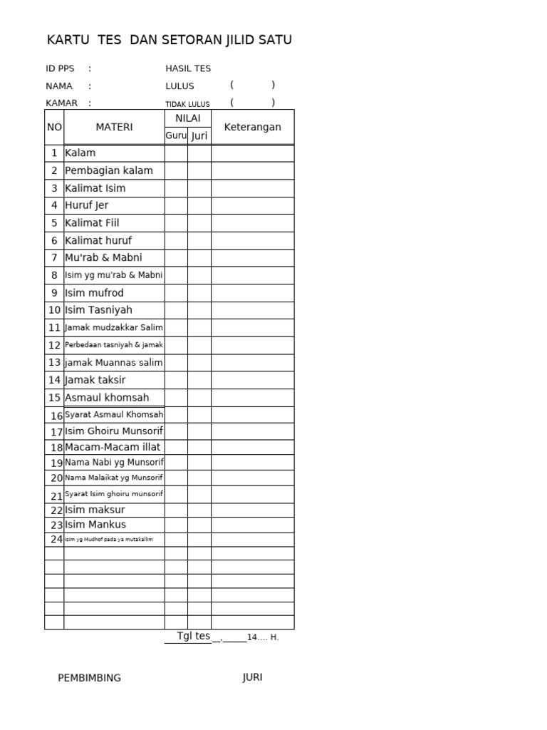 Kartu Setoran Jilid Neww | PDF