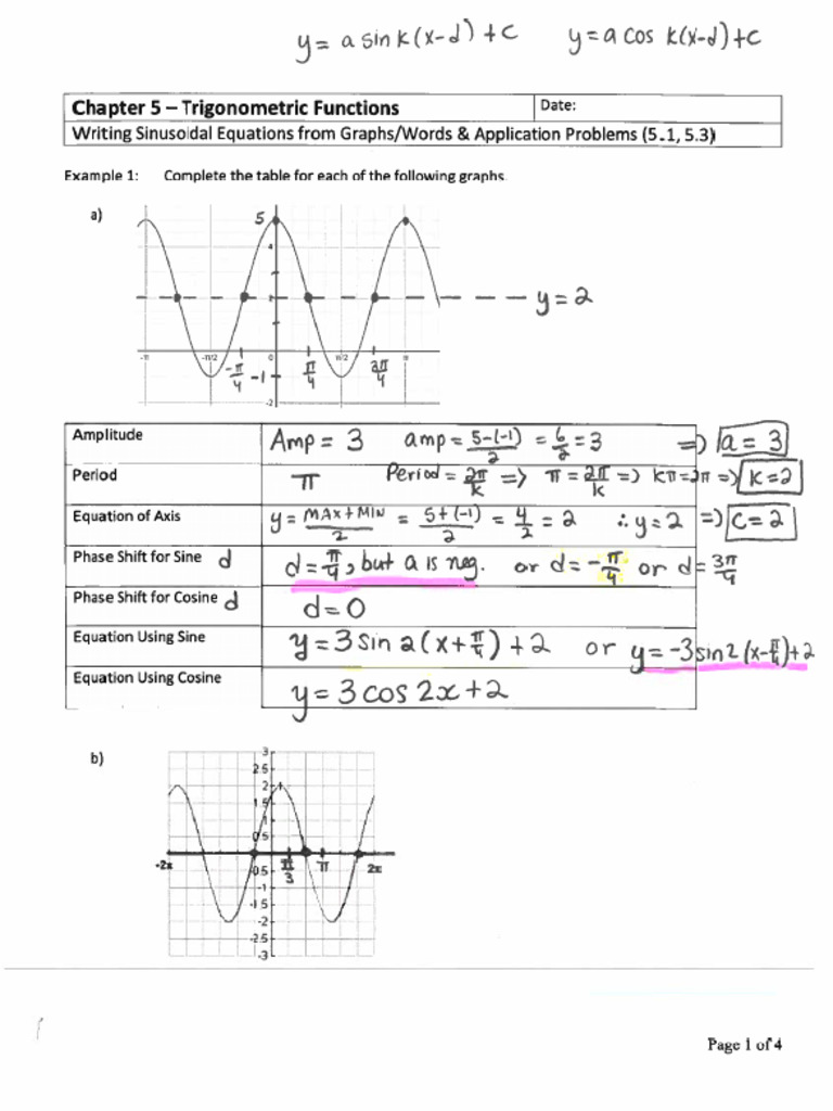 Completed - Writing Sinusoidal Equations | PDF