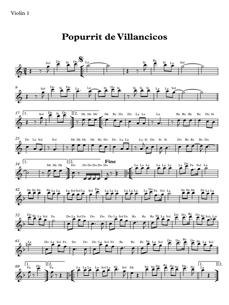 Popurrí de Villancicos Violín 1 | PDF