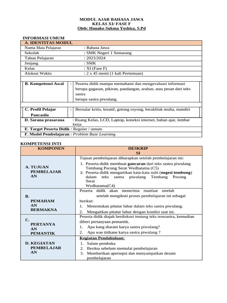 Modul Bahasa Jawa Kelas XI | PDF
