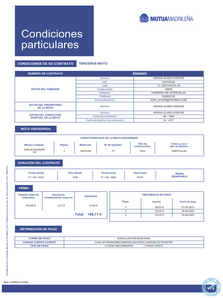 Condiciones Particulares | PDF | Póliza de seguros | Seguro