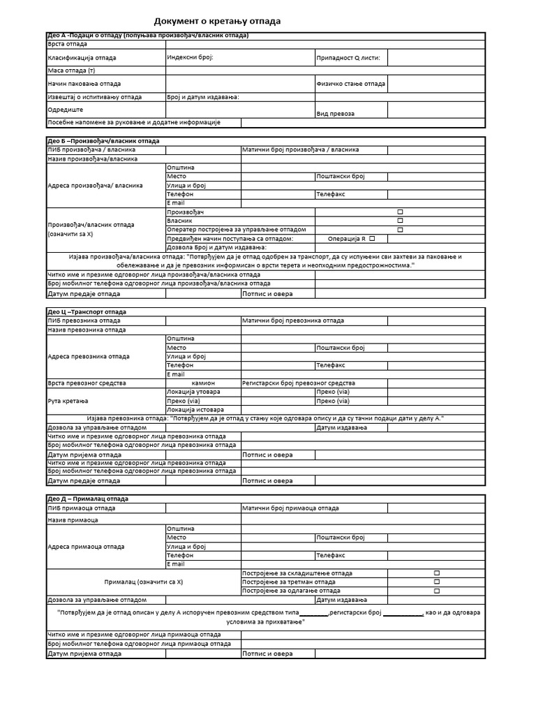 Dokument o Kretanju Obrazac | PDF