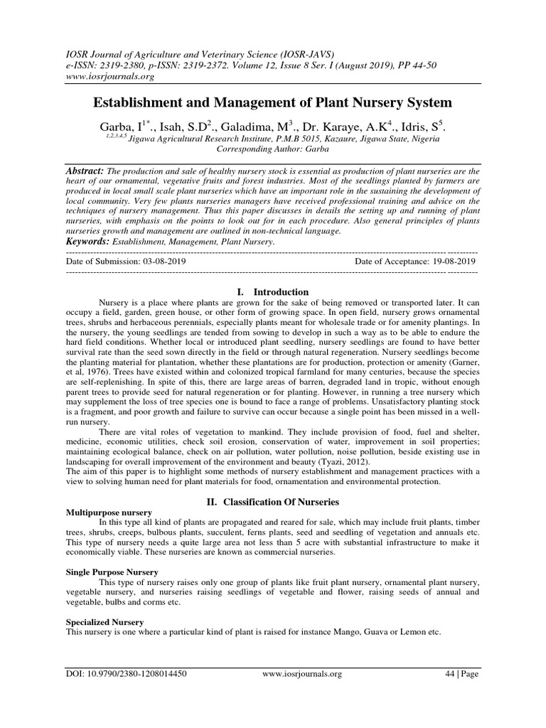 Nursery Establishment and Management Guide | PDF | Grafting | Plant Nursery