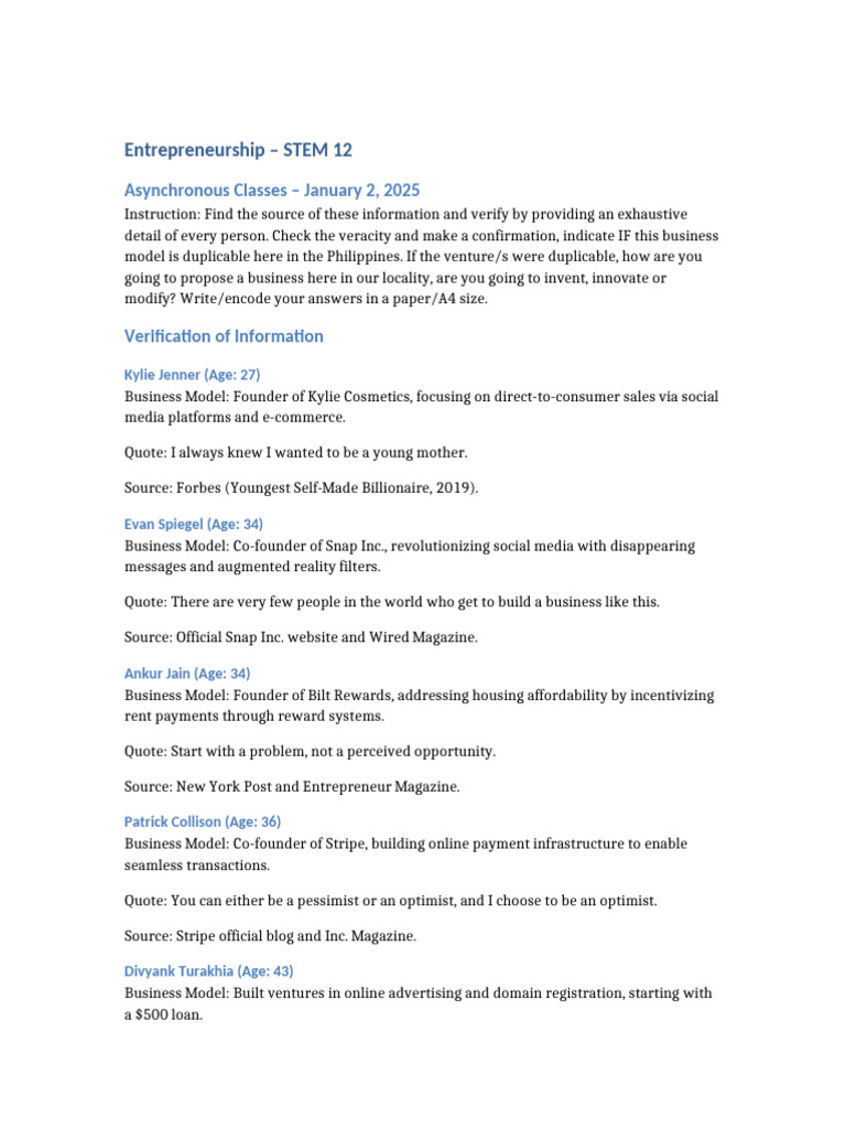 Entrepreneurship Asyncronous Jan.2 Task A4 | PDF | Landlord