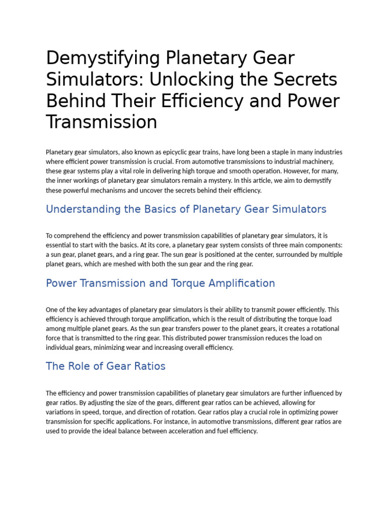 Demystifying Planetary Gear Simulators | PDF | Gear | Simulation