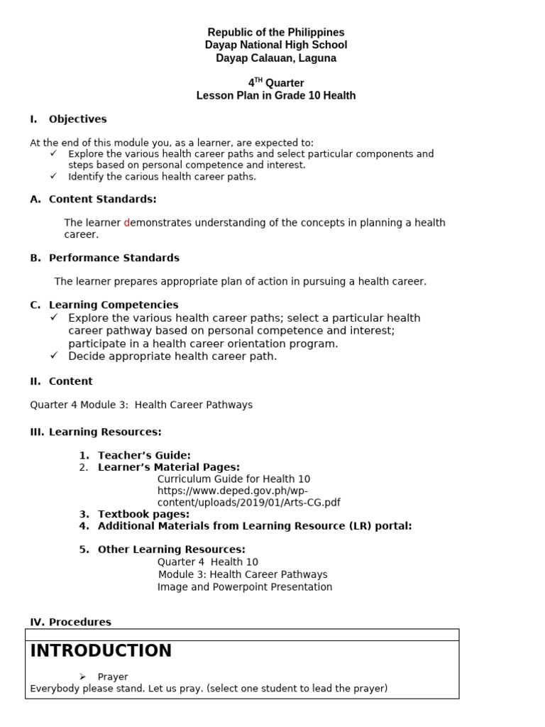 LESSON PLAN - Module 3 healthDEMO Final | PDF | Health Professional | Medical Diagnosis
