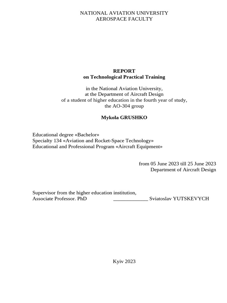 Aerospace Practical Training Report | PDF | Cognition | Learning