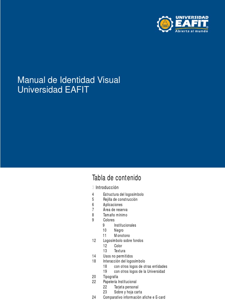Manual de Identidad Visual EAFIT | PDF | Diseño de comunicacion | Diseño gráfico