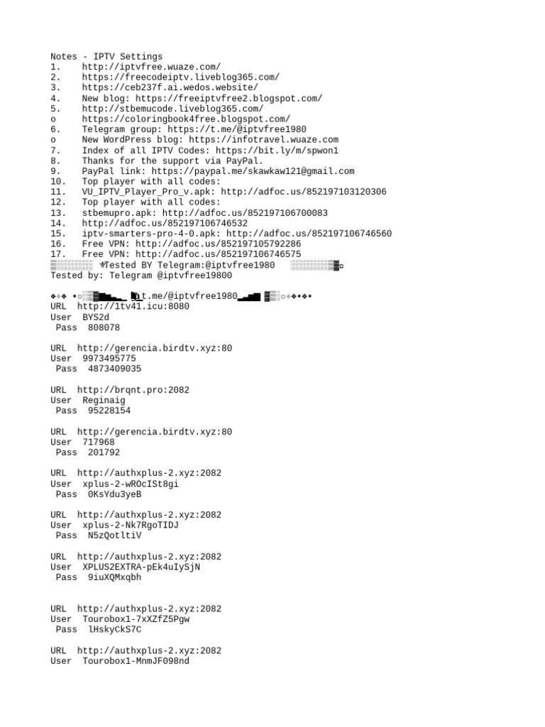 IPTV Codes and Streaming Links 2026 | PDF | Socialist Federal Republic Of Yugoslavia | Arabs