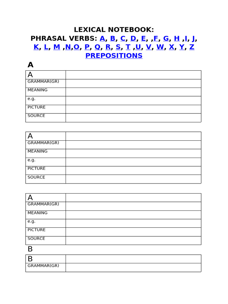 Lexical Notebook_ Phrasal Verbs and Prepositions (1) | PDF | Semantics ...