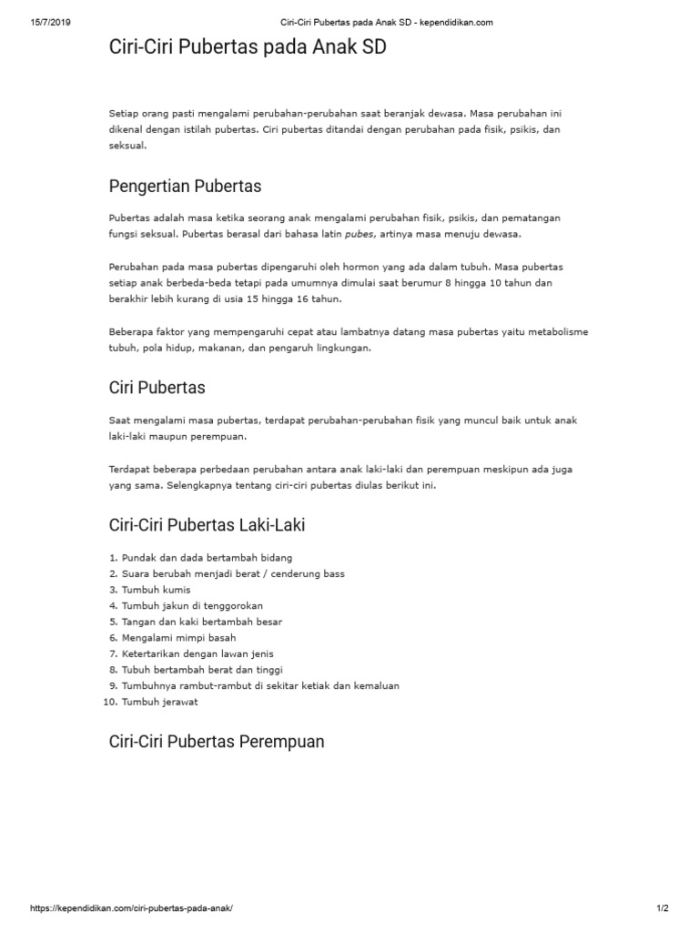 Ciri-Ciri Pubertas Pada Anak SD | PDF