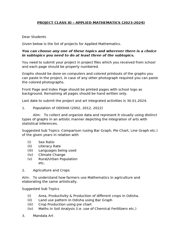 Project Class Xi Applied Math 2324 | PDF | Mathematics | Chart