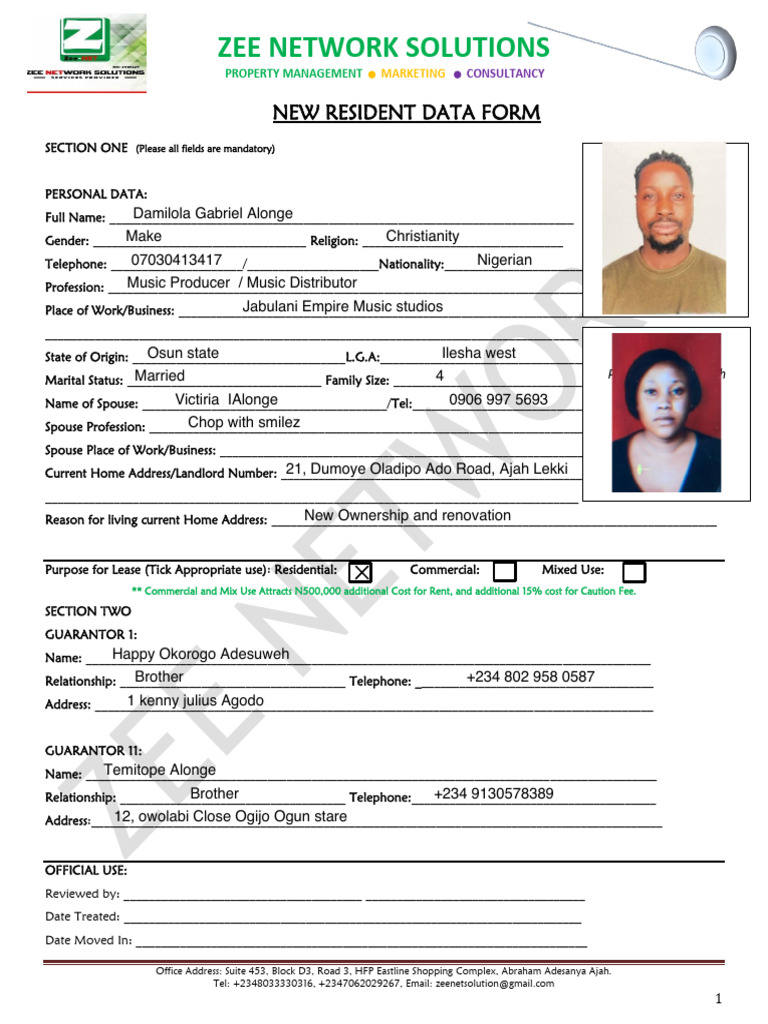 New Resident Form 1 1 1 | PDF | Lease | Common Law
