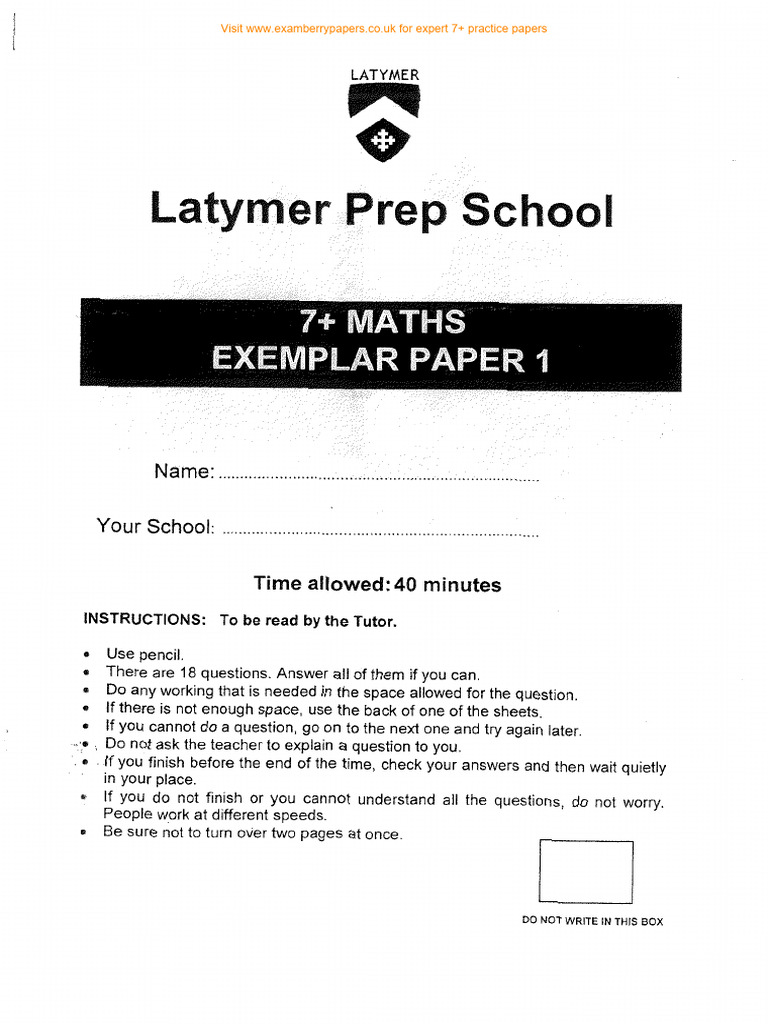 EP Latymer Prep School Sample 7 Plus Maths Exemplar Paper 1 | PDF