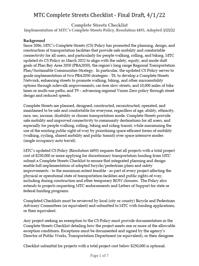 Complete Streets Checklist Questions | PDF | Transport Infrastructure ...