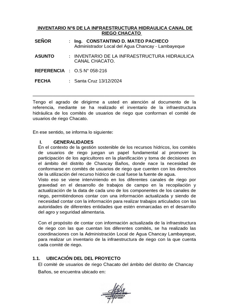 Inventario Canal Chacato | PDF | Riego | Agua
