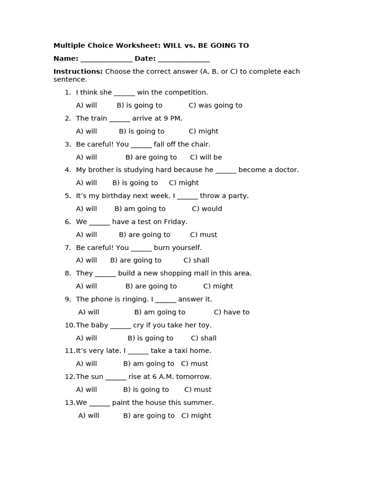 Multiple Choice Worksheet | PDF