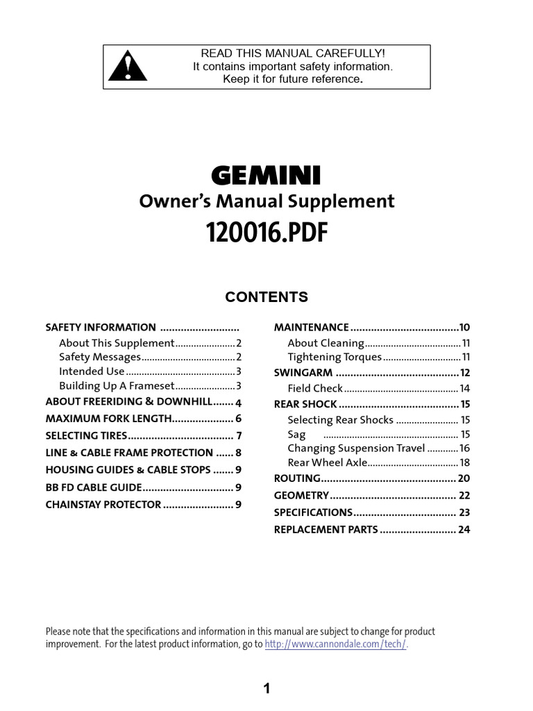 2007 Gemini Owners Manual Supplement en (1) | PDF | Bearing (Mechanical ...