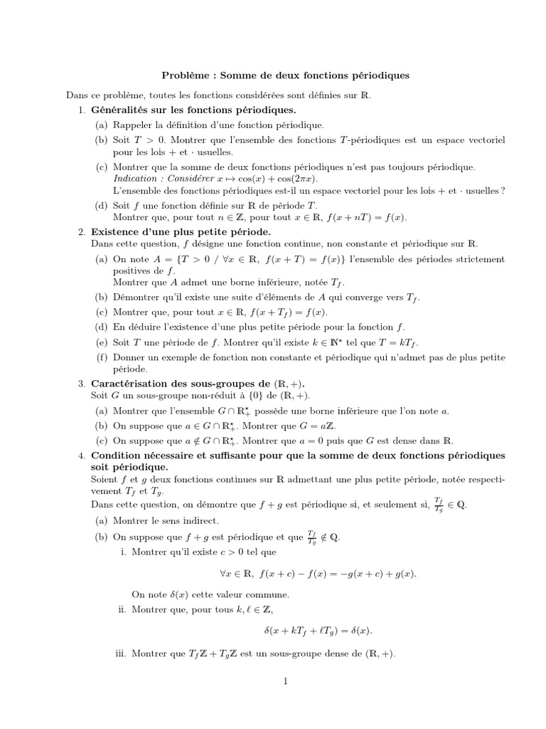 Somme de Fonctions Périodiques : Propriétés | PDF | Mathématiques ...