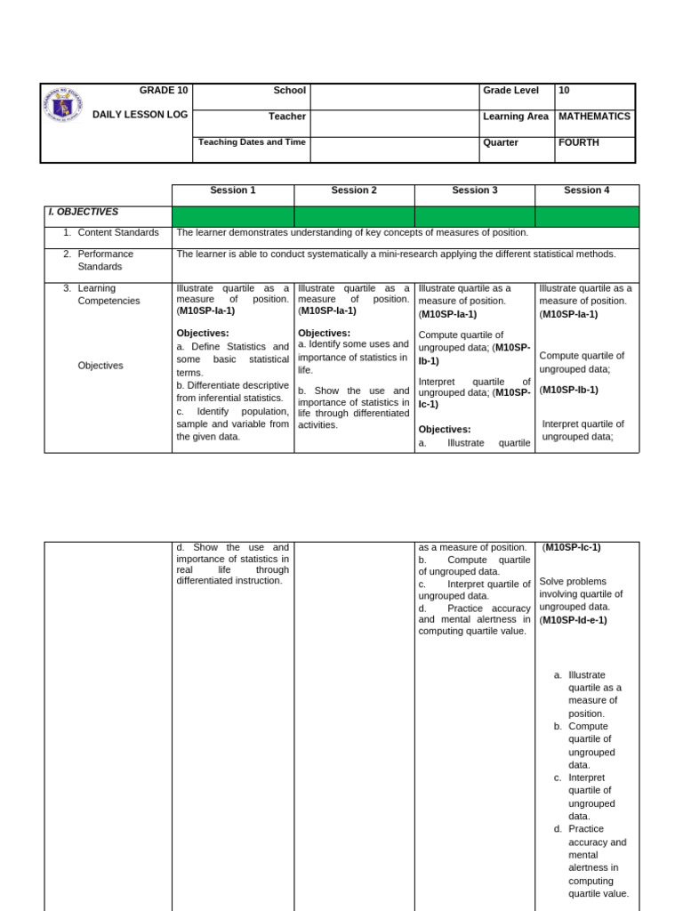 G10_DLL_FOURTH-QUARTER | PDF | Quartile | Statistics