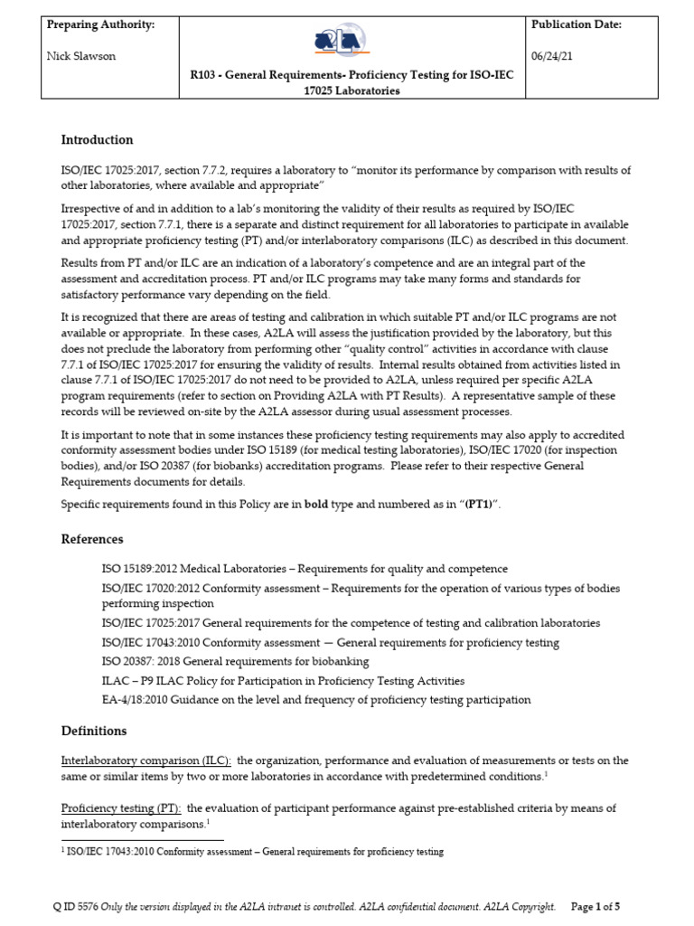R103 - General Requirements - Proficiency Testing For ISO-IEC 17025 ...