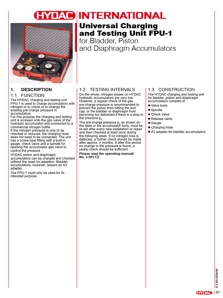 HYDAC FPU-1 Charging Unit Overview | PDF | Hydraulics | Gases