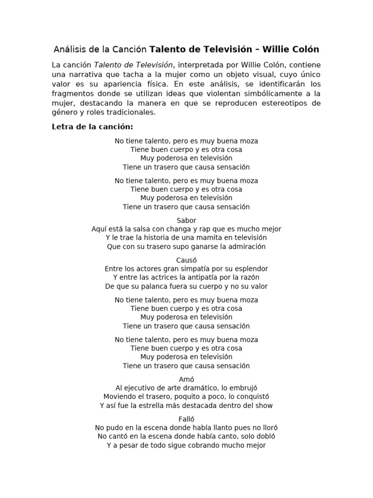 Análisis de La Canción Talento de Televisión | PDF