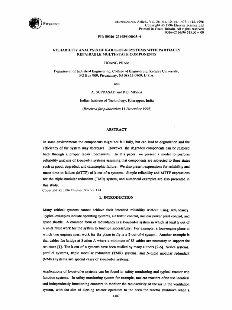 Reliability Analysis of K Out of N Syste | PDF | Reliability ...
