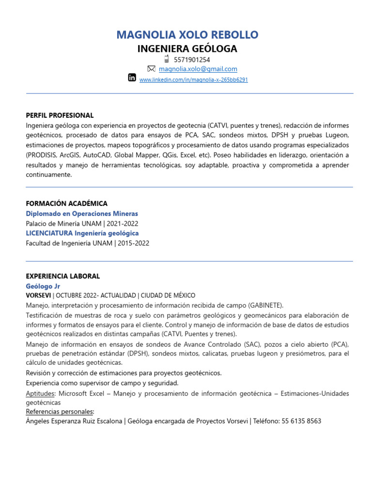 Magnolia Xolo Rebollo - CV2024 | PDF | Geología | Ingeniería