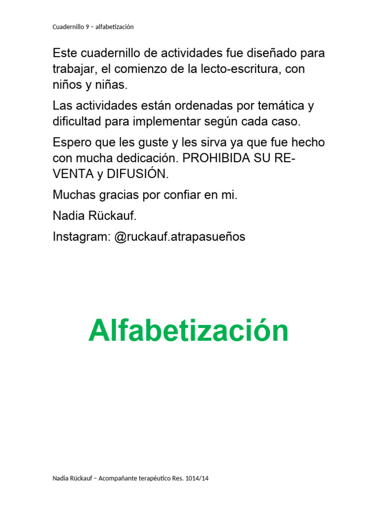 Cuadernillo 9 Alfabetización | PDF | Lingüística | Aficiones
