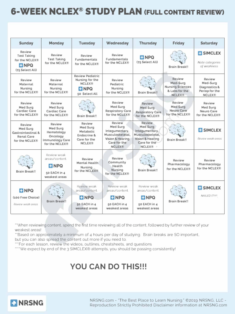 Cs Test 009 6 Week Nclex Study Plan v4 | PDF | National Council ...