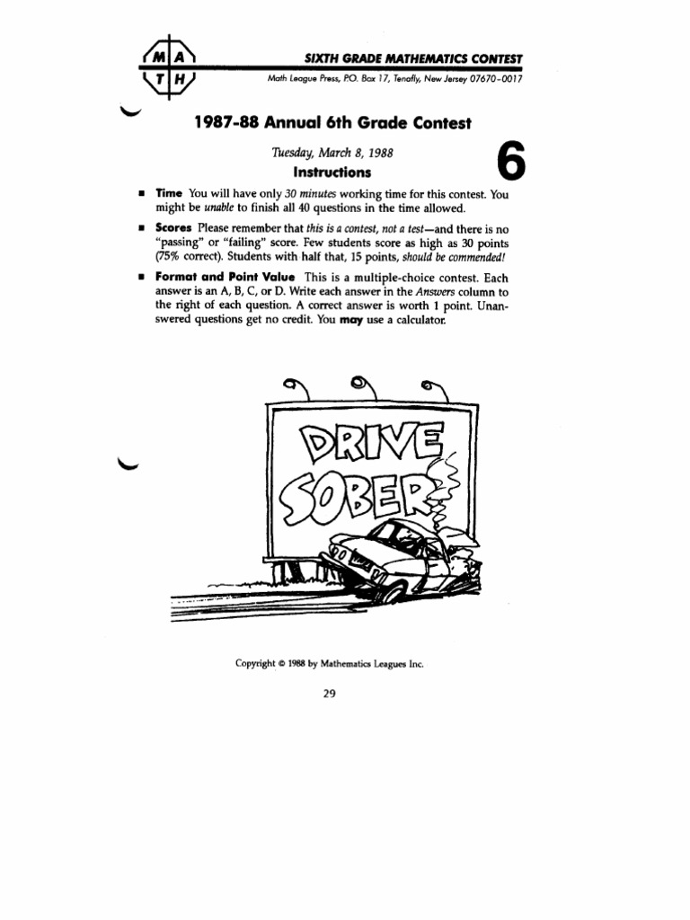 MathLeague Grade06 1987-88 | PDF